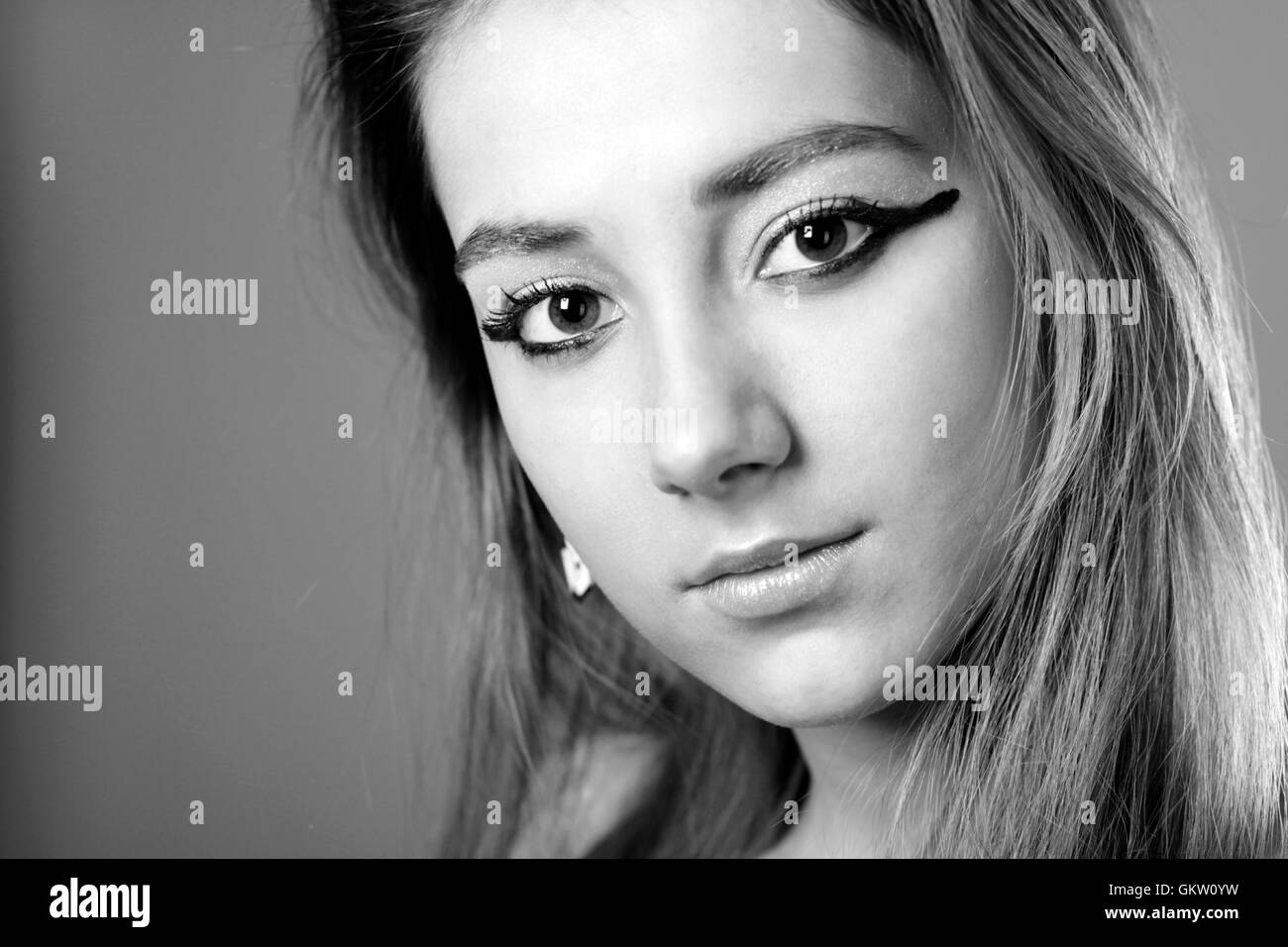 Portrait of the sad model with beautiful hair Stock Photo - Alamy