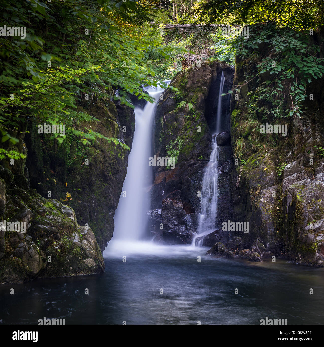 The Grot a famous view point for Rydal Falls in the Lake District. The ...