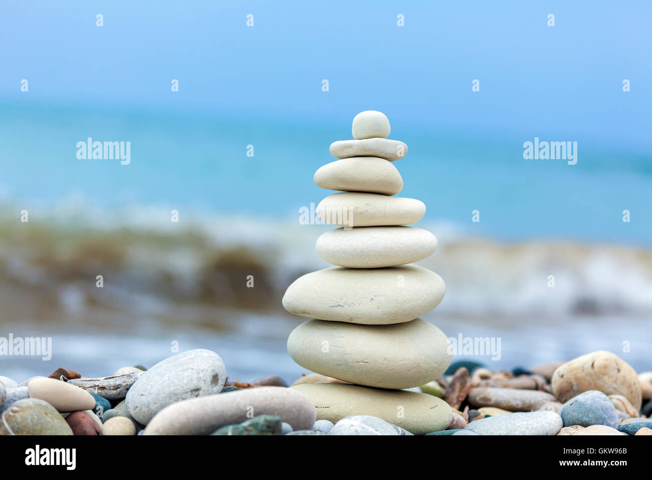 Pyramid of stones on Cyprus beach Stock Photo - Alamy