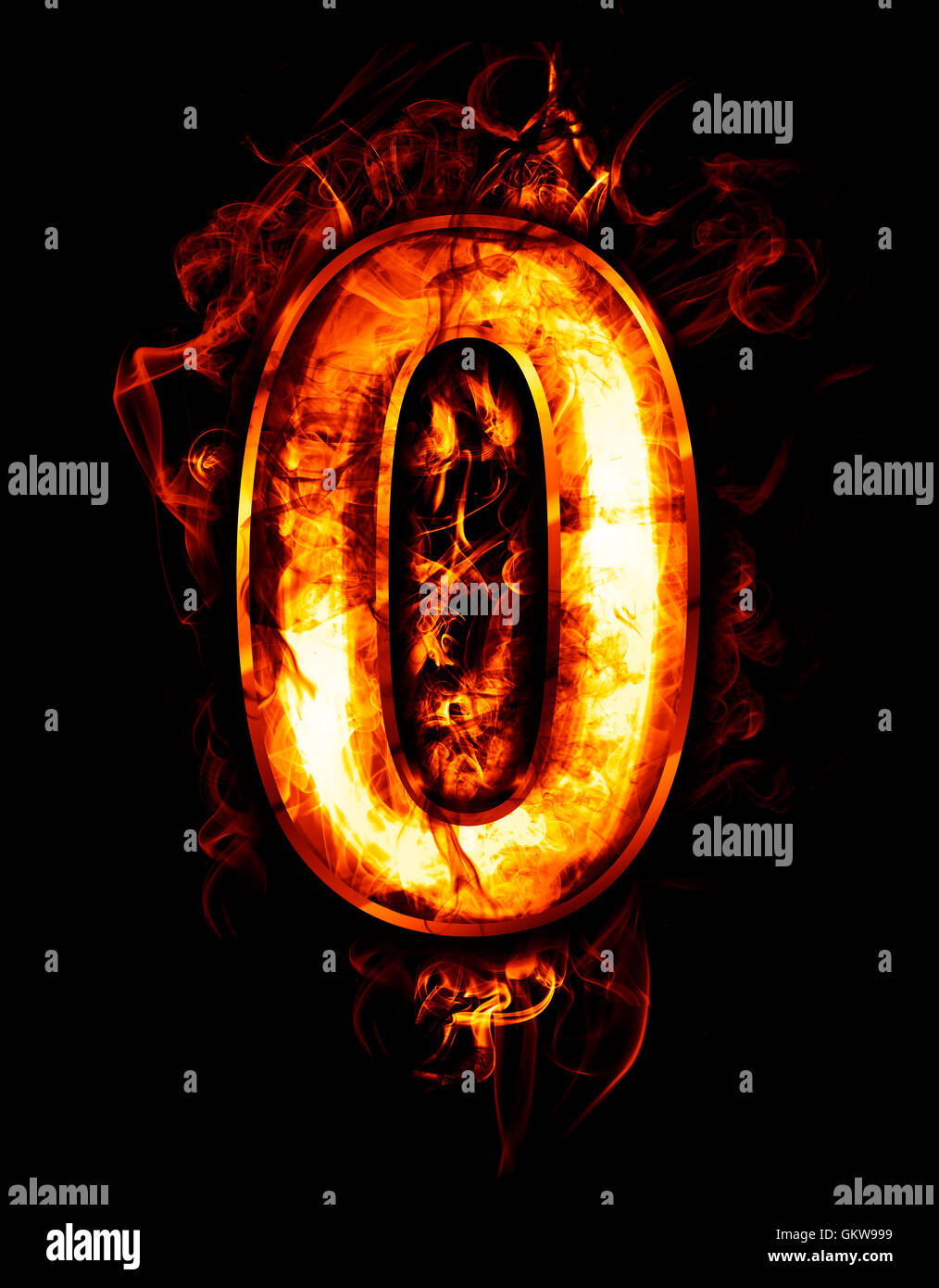 zero, illustration of number with chrome effects and red fire o Stock ...