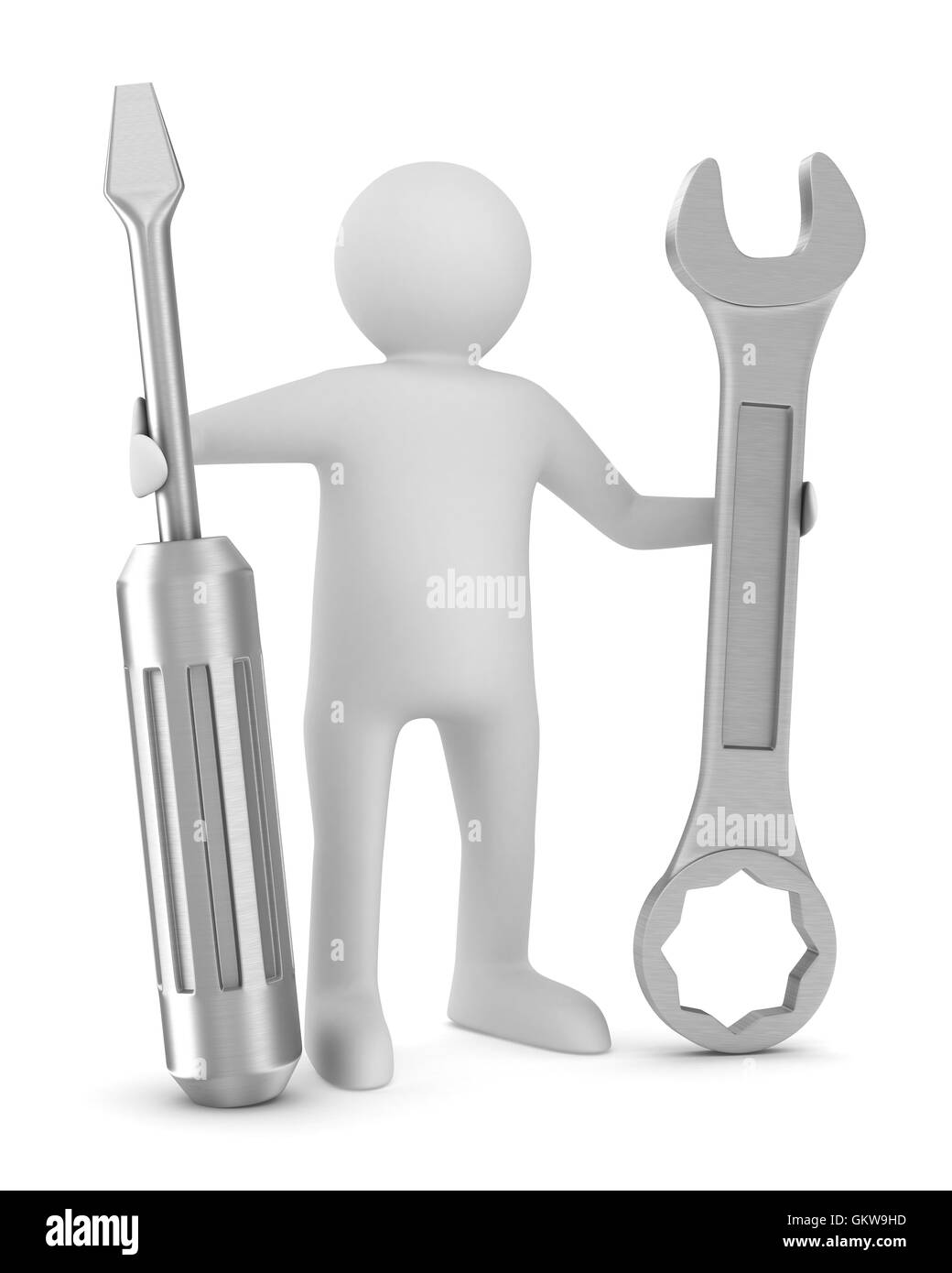 Man with screwdriver and spanner on white background. Isolated 3 Stock ...