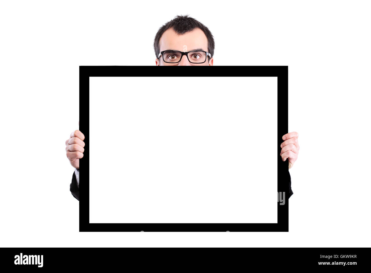 businessman holding panel Stock Photo - Alamy