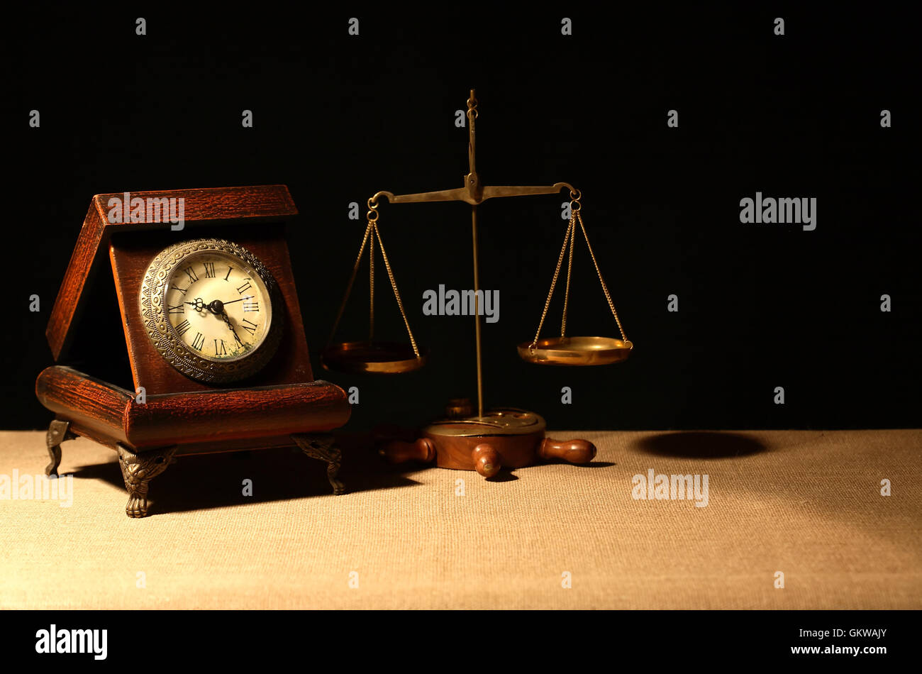 Old Clock And Balance Stock Photo - Alamy