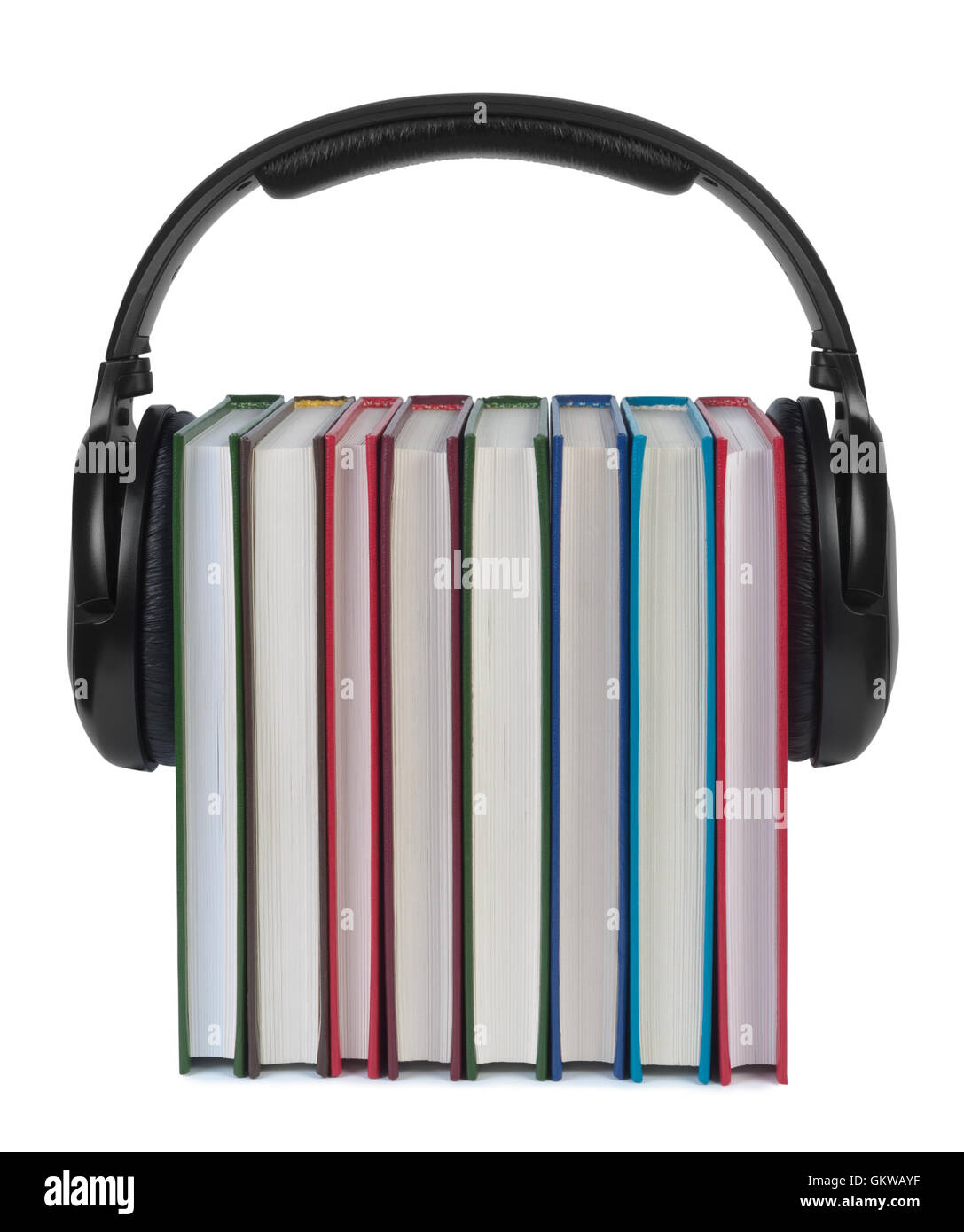 Headphones on books isolated on white background Stock Photo - Alamy