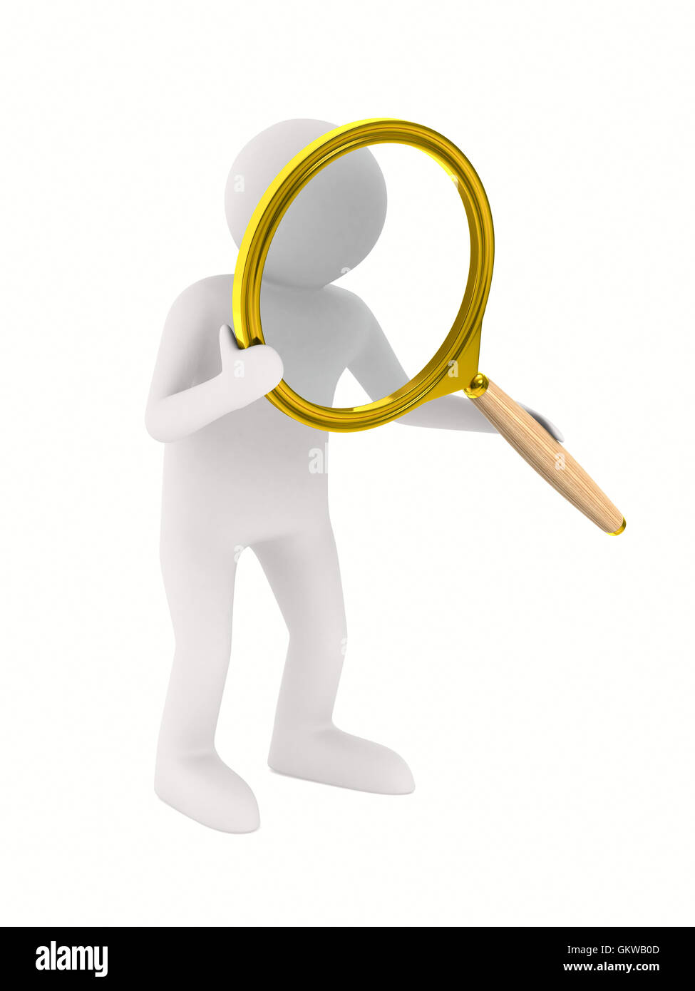 Man with magnifier on white background. Isolated 3D image Stock Photo ...