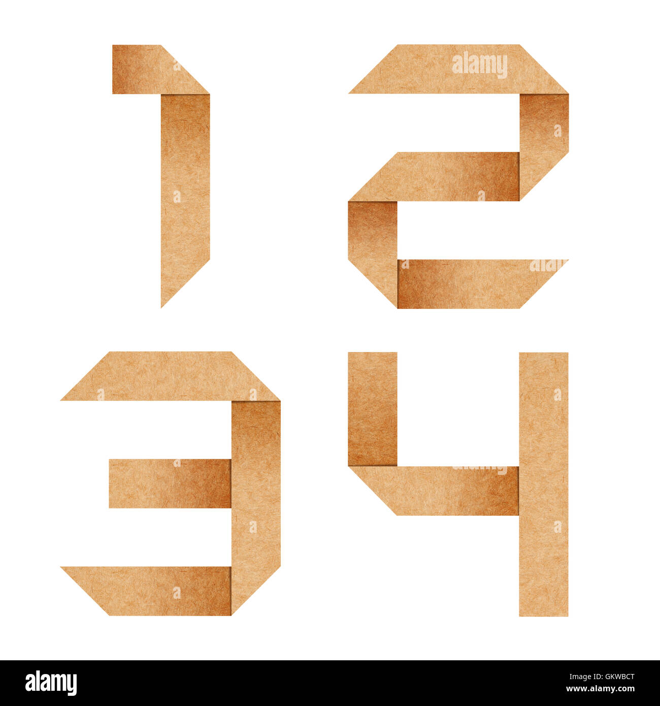 1,2,3,4 Origami alphabet letters from recycled paper with clippi Stock ...