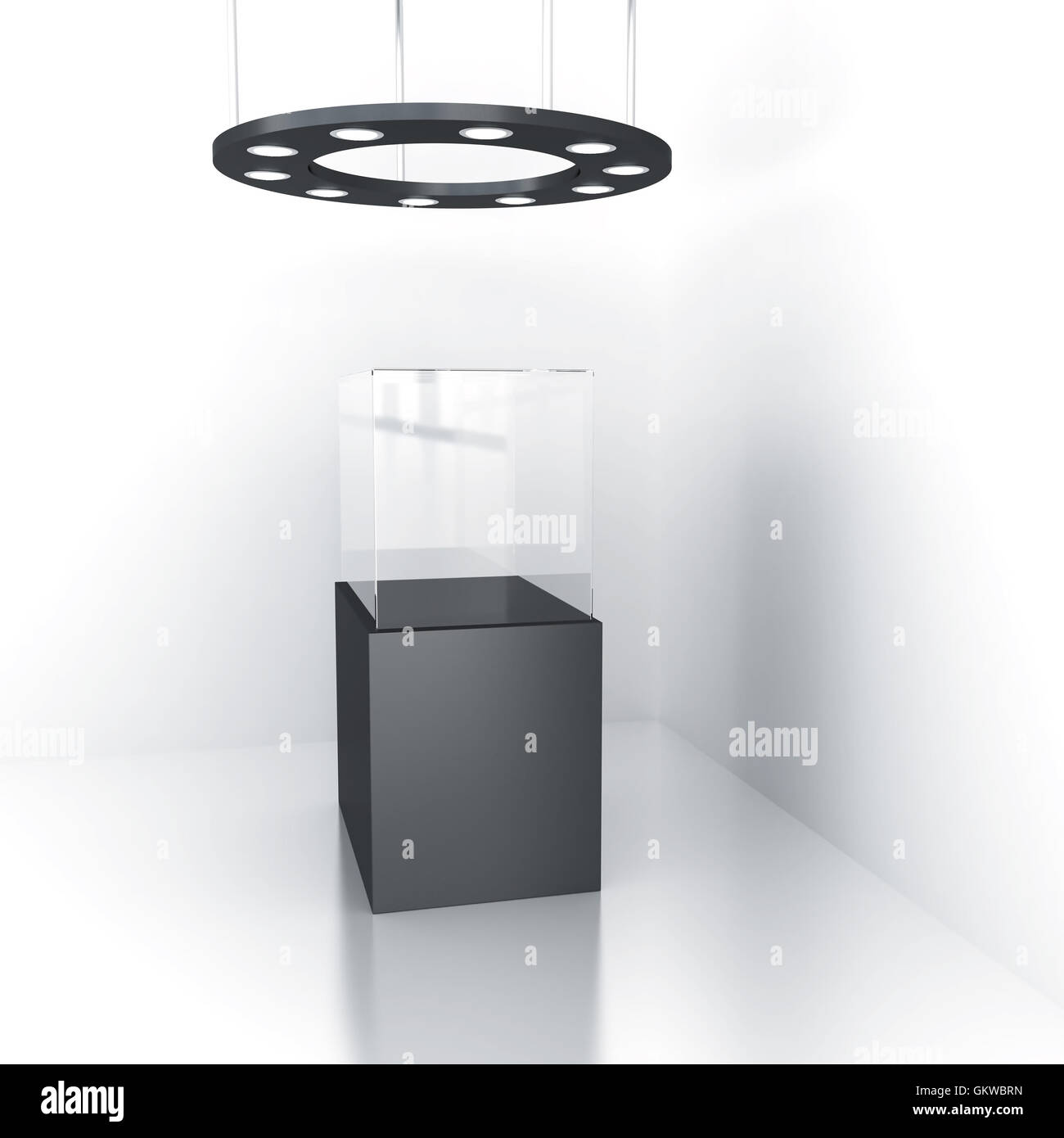 glass cube to demonstrate the rare exhibit in the gallery Stock Photo ...