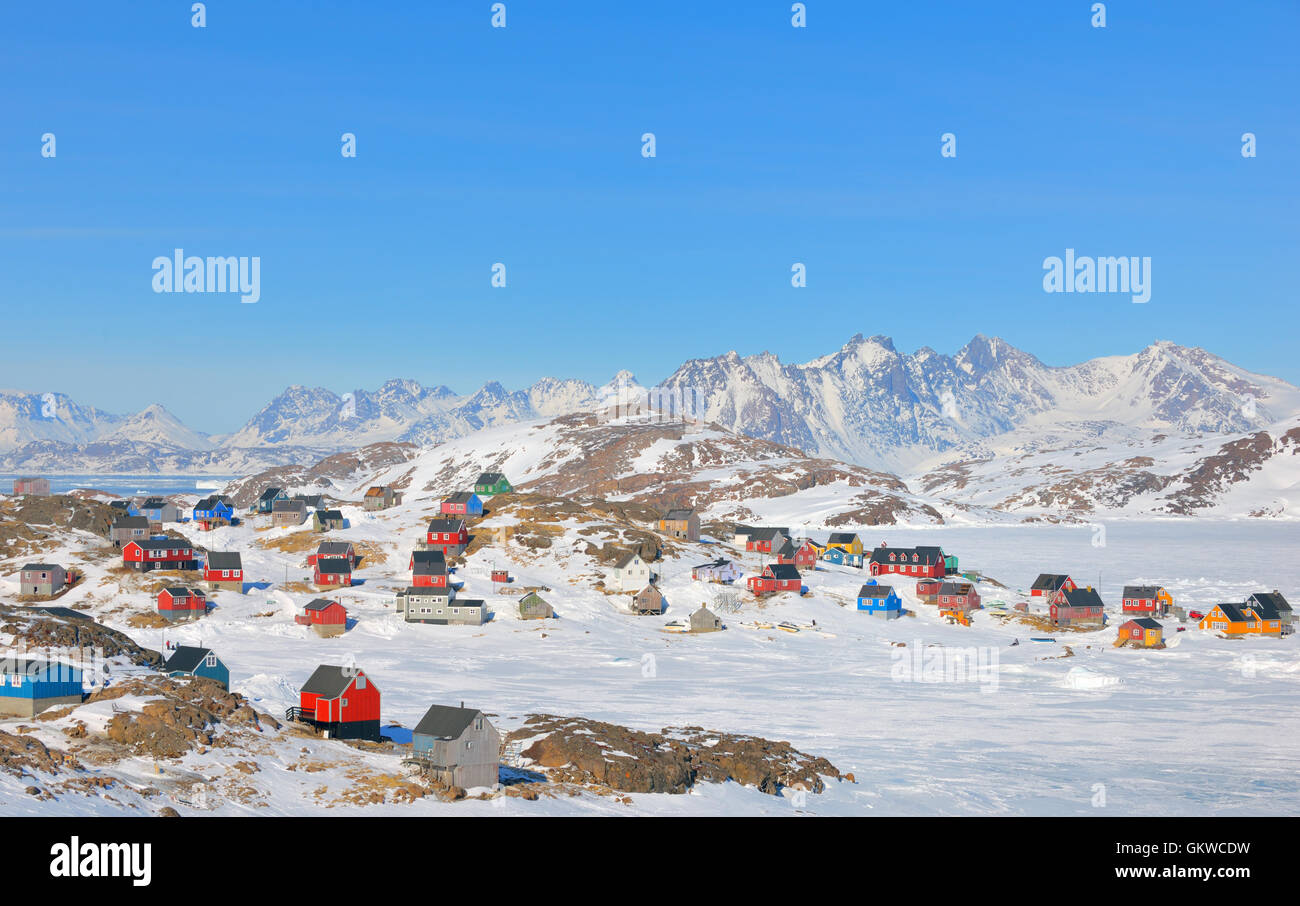 Colorful houses in small town of Greenland Stock Photo - Alamy