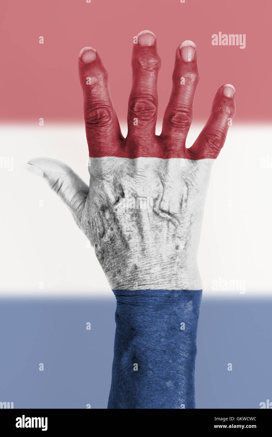 Old hand with flag, European Union, Netherlands Stock Photo - Alamy