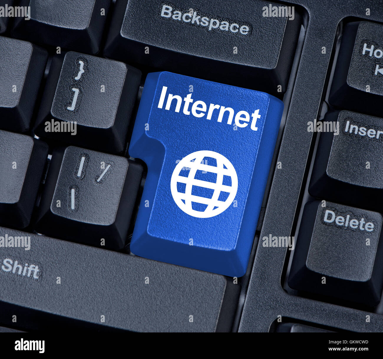 Internet Button with globe Stock Photo - Alamy