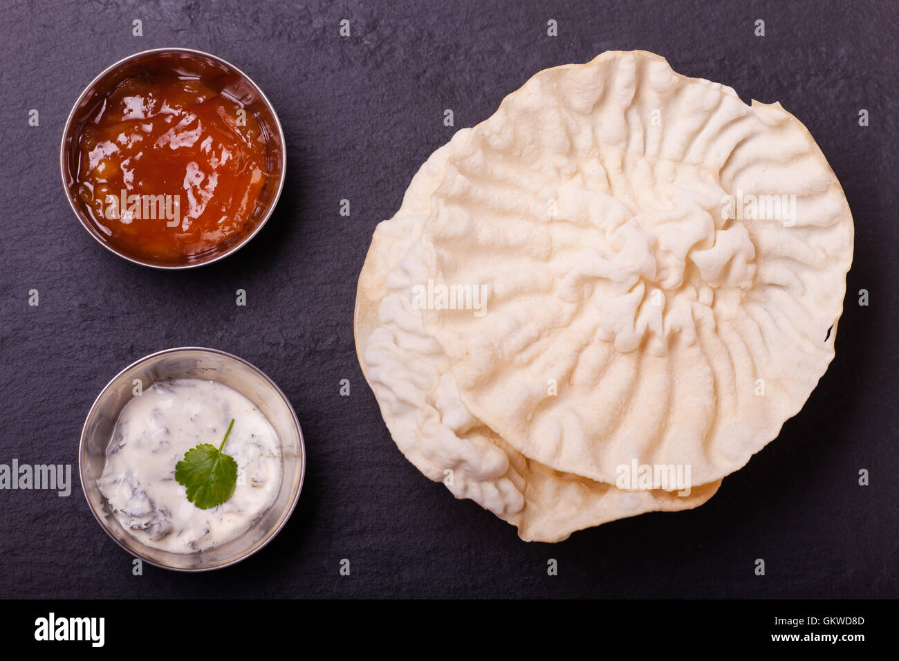 indian chapati bread and sauces Stock Photo - Alamy