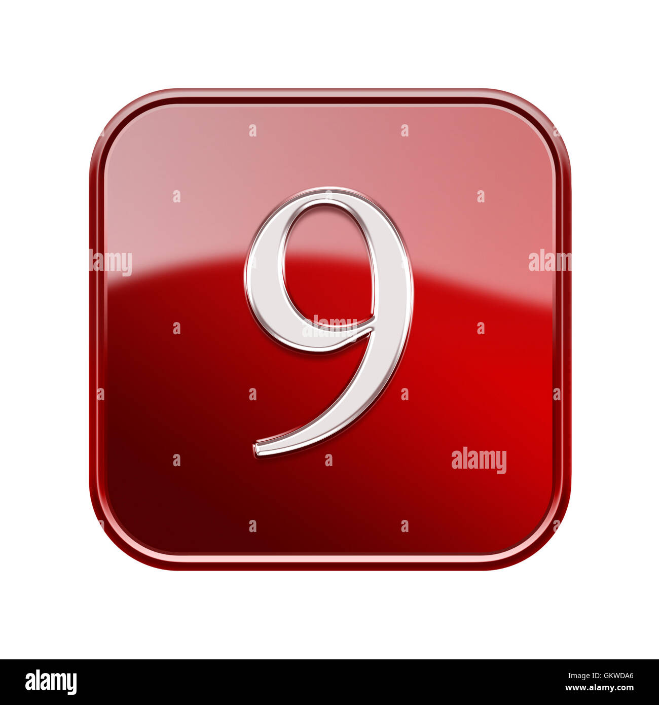 Number nine red glossy, isolated on white background Stock Photo - Alamy