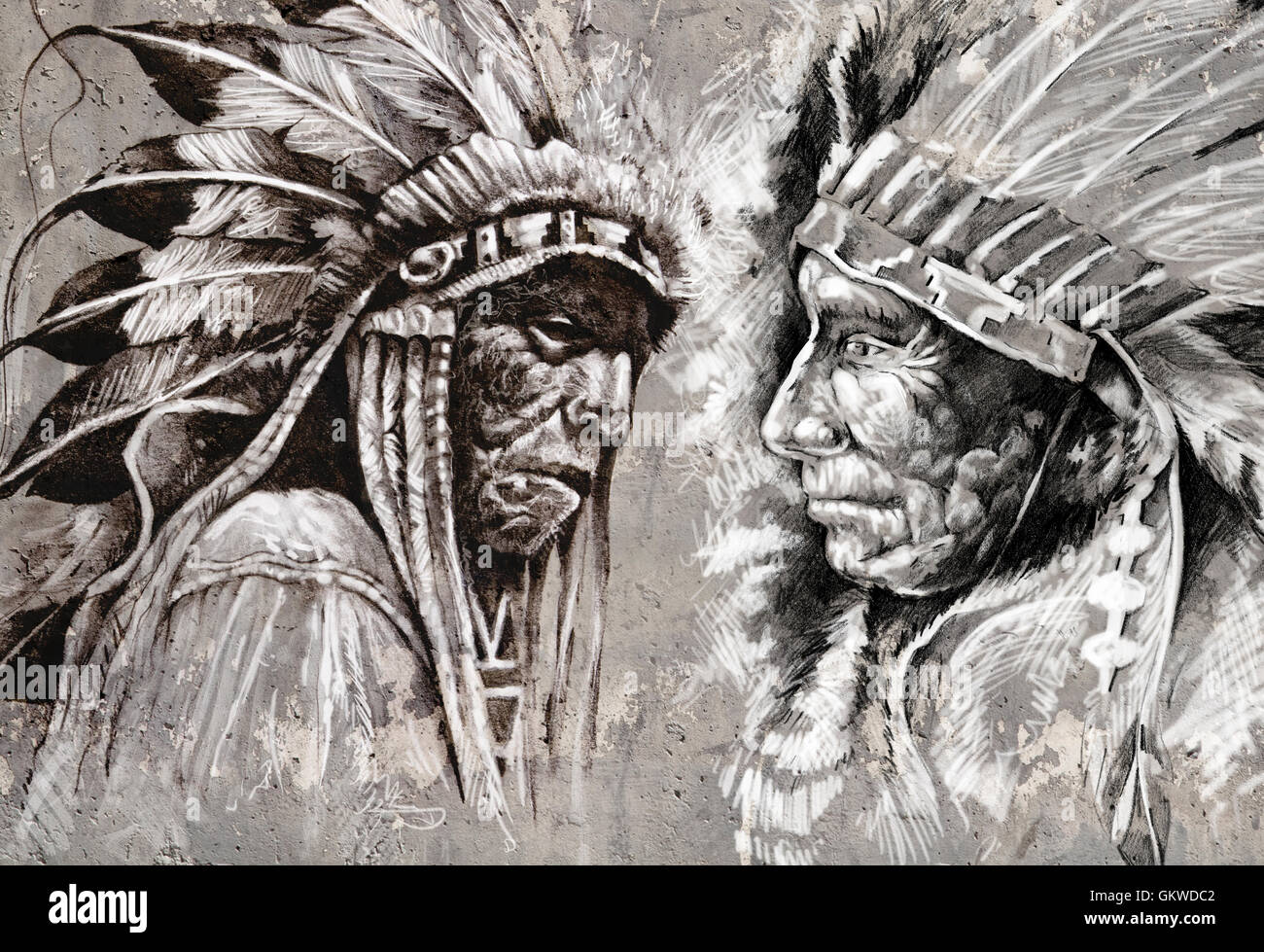 Native american indian head, chief, retro style Stock Photo - Alamy