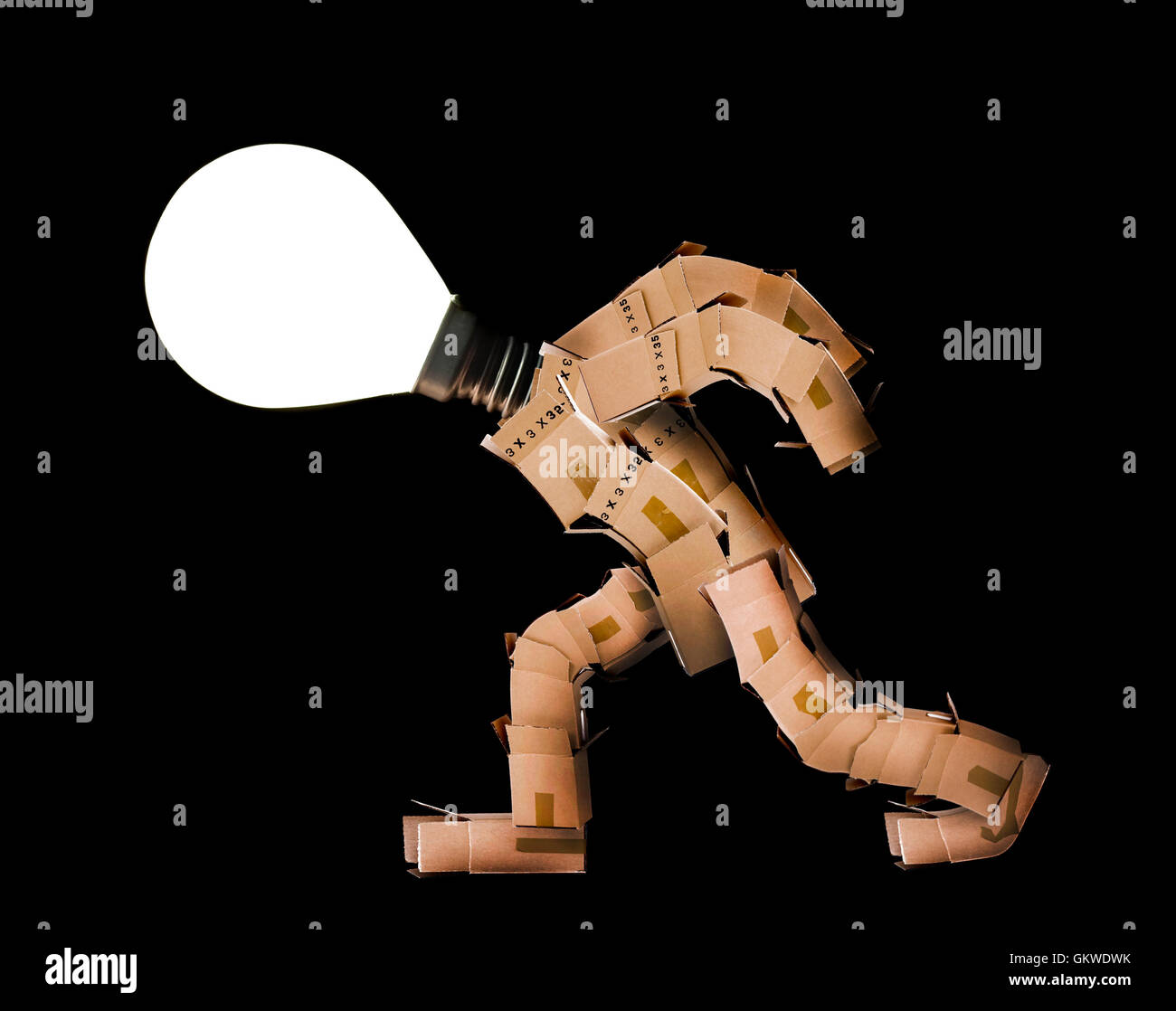 Box man with light bulb head Stock Photo - Alamy