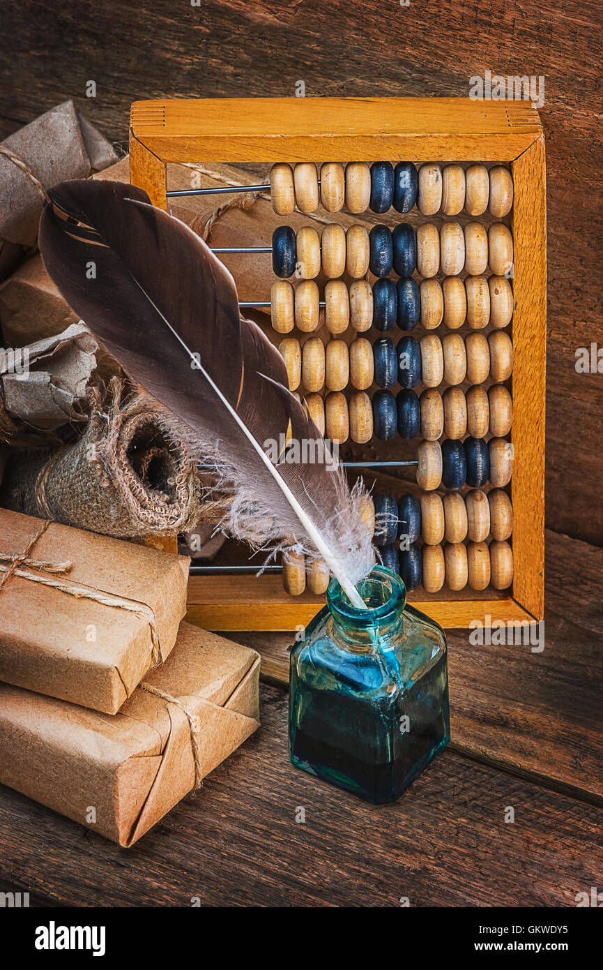 Still Life in a warehouse with abacus Stock Photo - Alamy