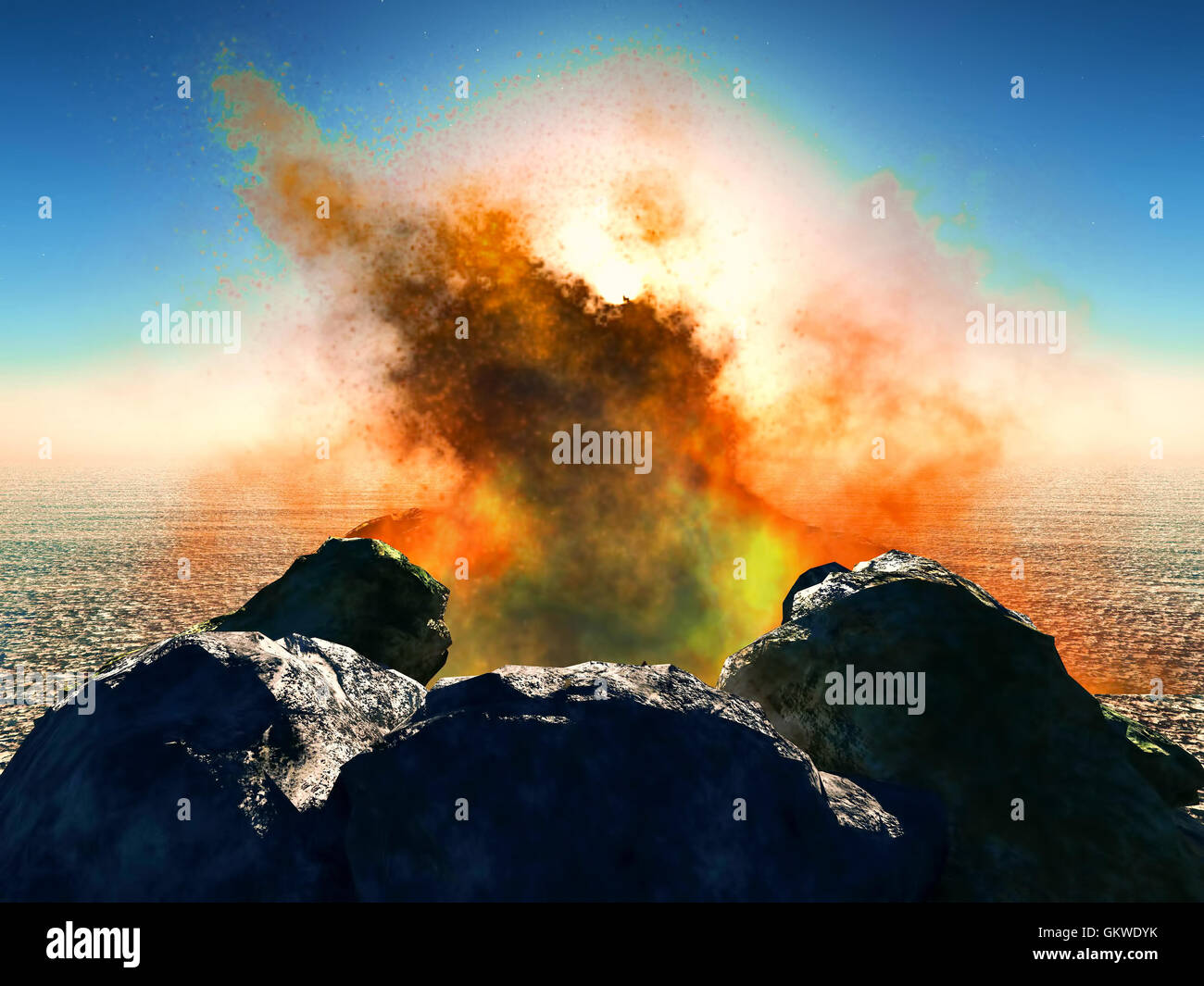 Volcanic eruption on island Stock Photo - Alamy