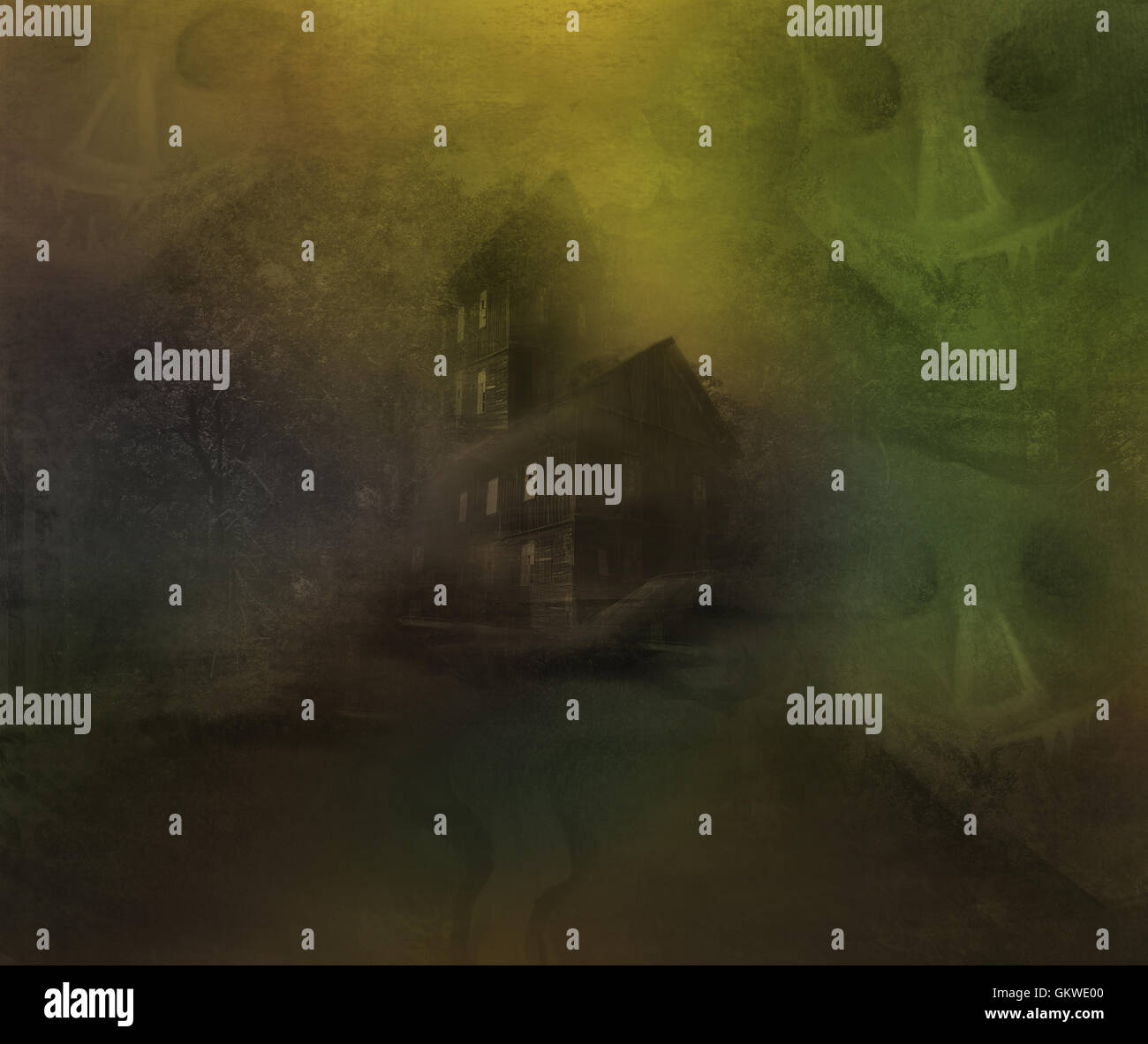 grungy Halloween background with haunted house Stock Photo - Alamy