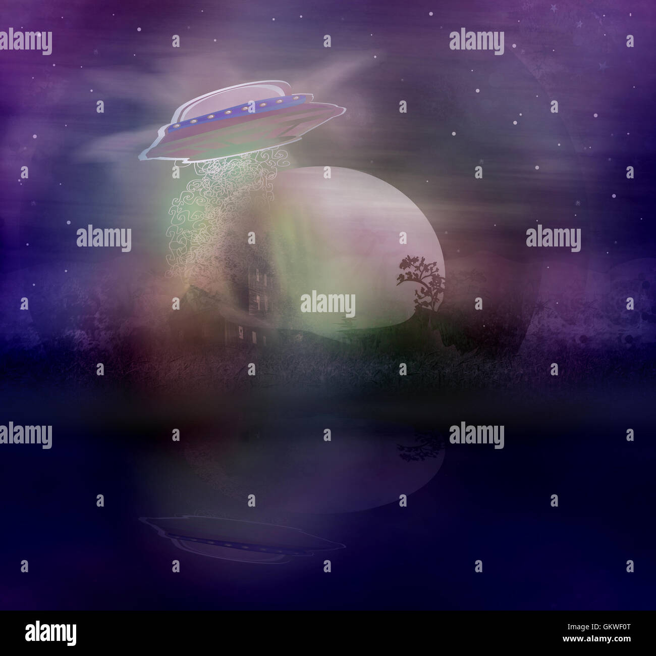 UFO hovering over a landscape Stock Photo - Alamy