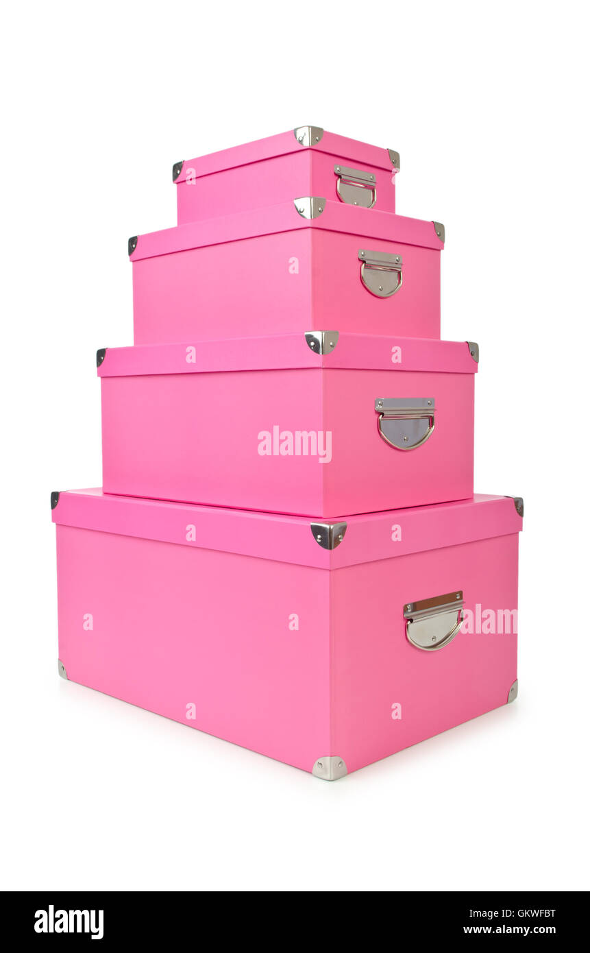 Pink giftboxes isolated on white Stock Photo - Alamy