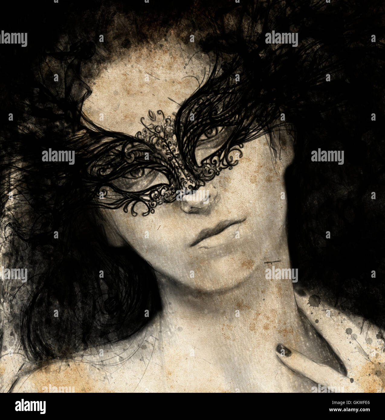 Vintage beautiful lady sketch hi-res stock photography and images - Alamy