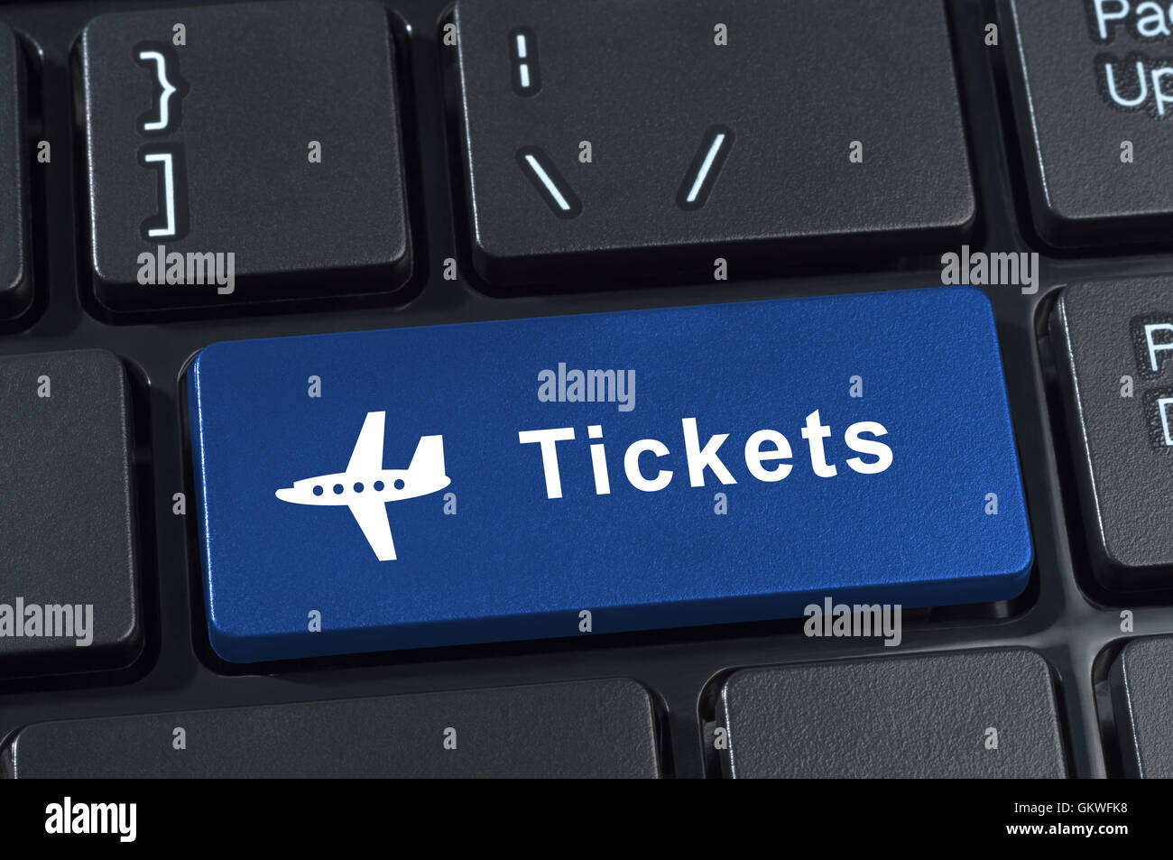 Button tickets with plane icon Stock Photo - Alamy