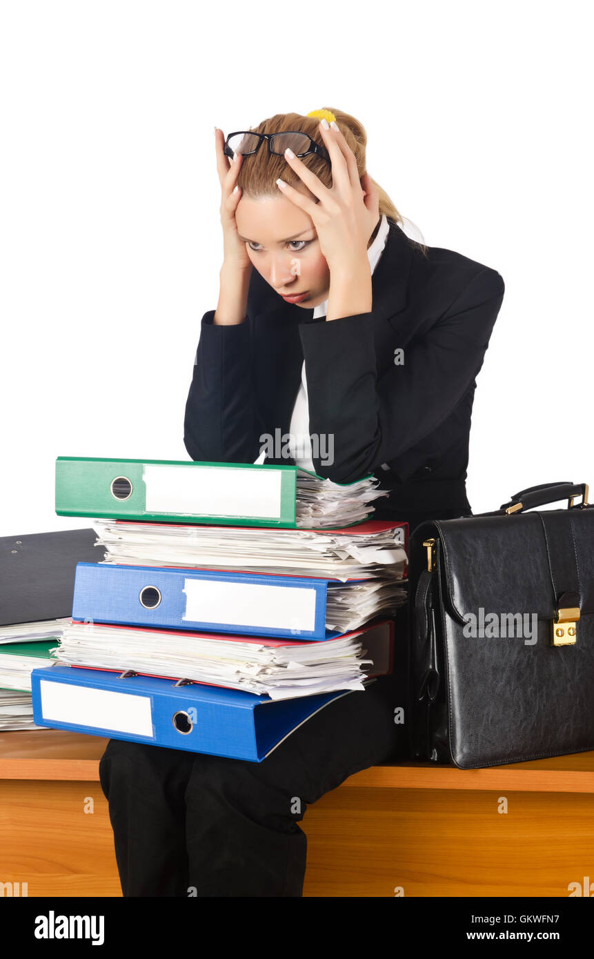 Woman with lots of work Stock Photo - Alamy