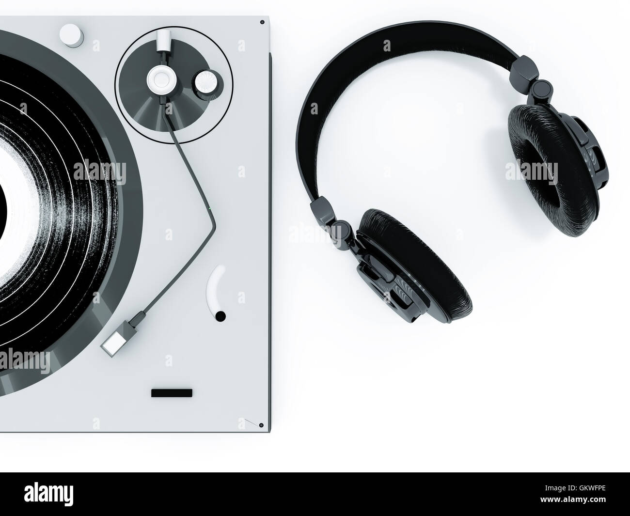 headphones and turntable on a white background Stock Photo - Alamy