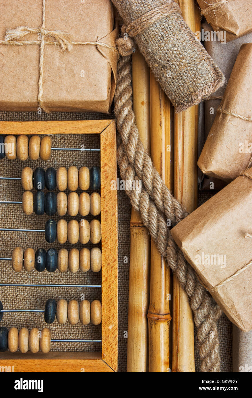 Still Life in a warehouse with abacus Stock Photo - Alamy