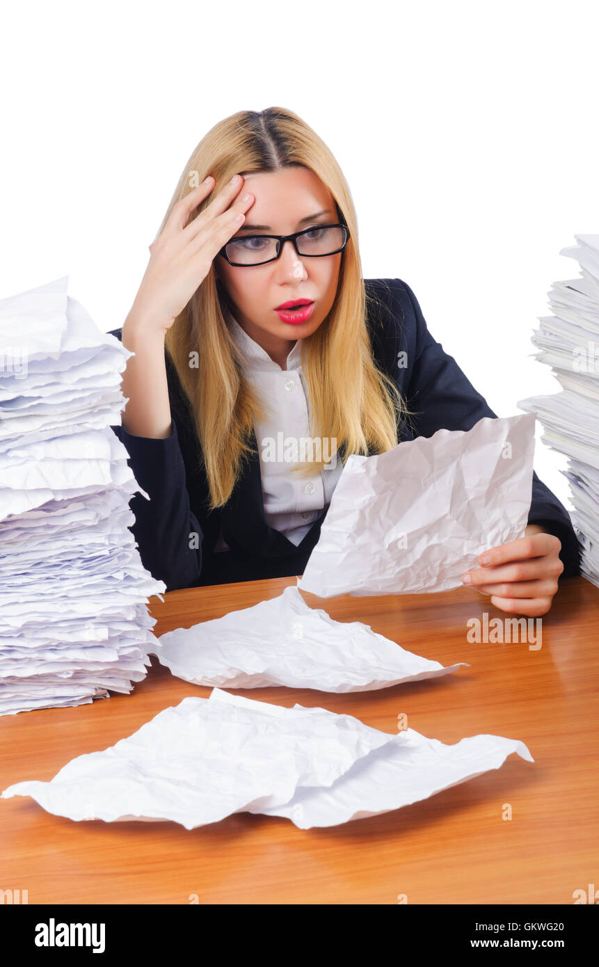Woman businesswoman with lots of papers Stock Photo - Alamy