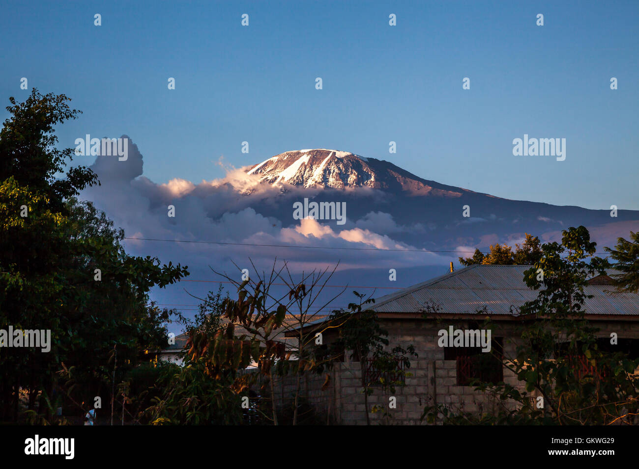 A view of mount kilimanjaro from the small town of Moshi, Tanzania ...