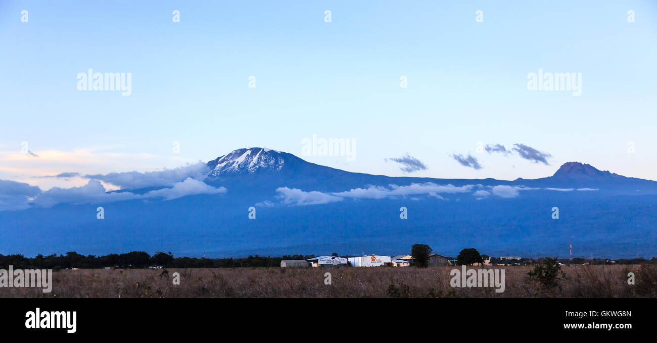 A view of mount kilimanjaro from the small town of Moshi, Tanzania ...