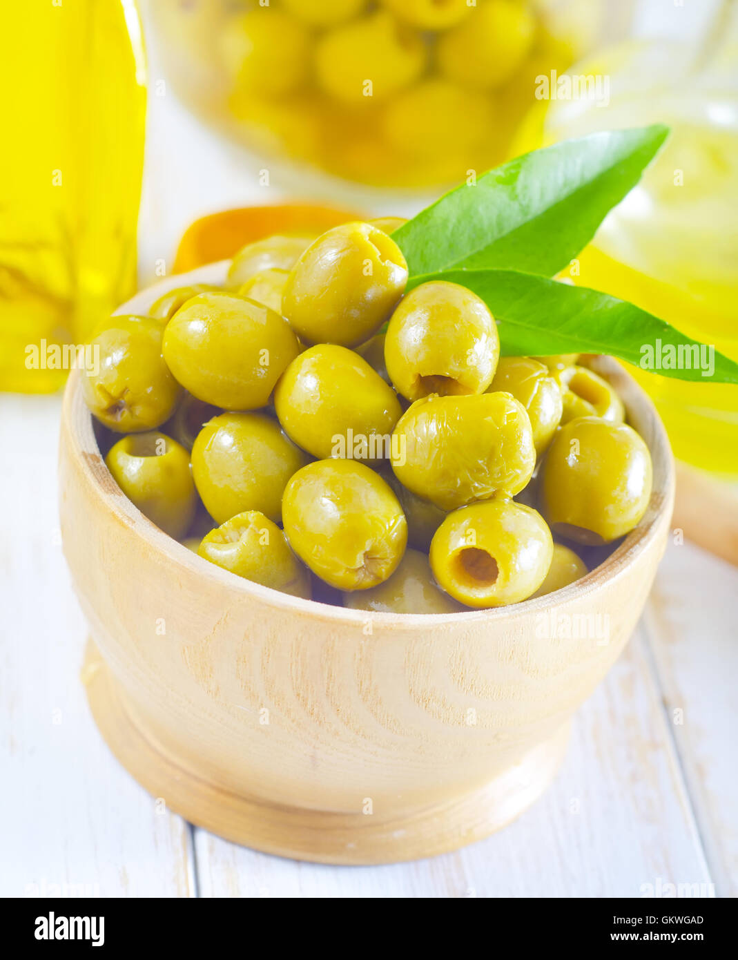 green olives and oil Stock Photo - Alamy