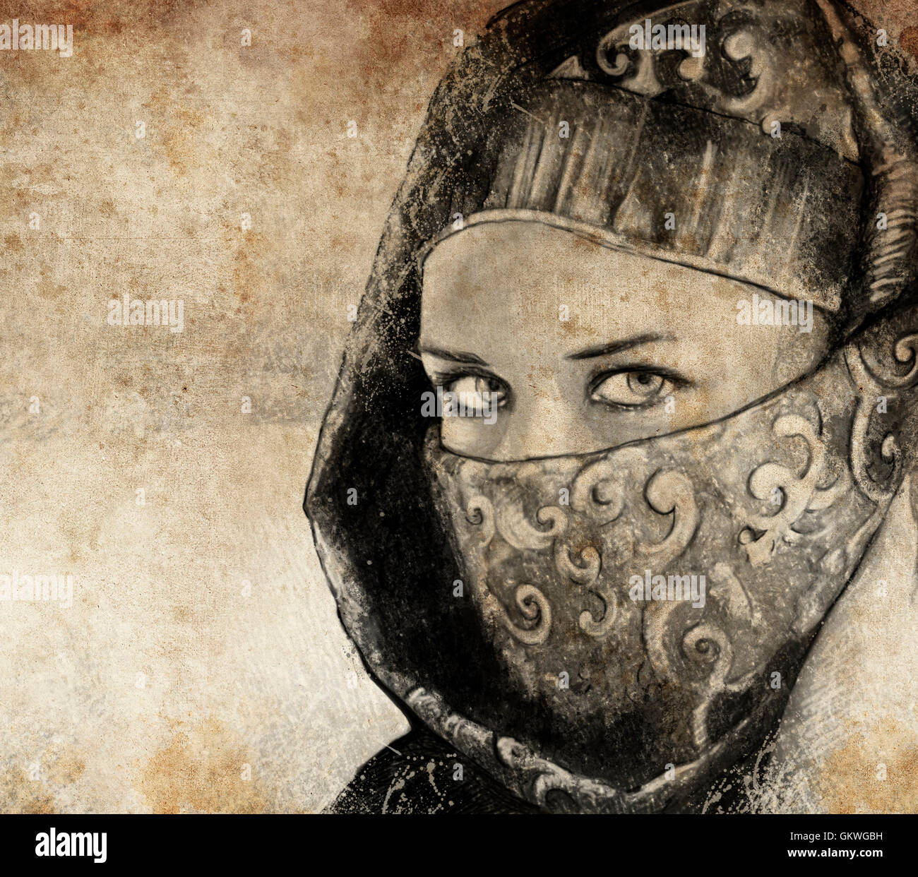 Sketch made with digital tablet of arabic woman, desert Stock Photo - Alamy