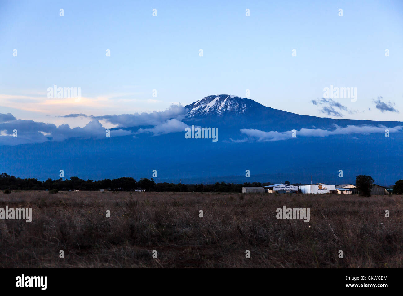 A view of mount kilimanjaro from the small town of Moshi, Tanzania ...