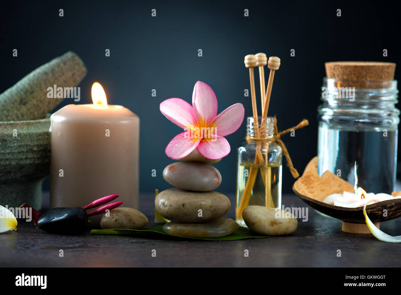 Spa concept in dark background with ambient lights , cold stone Stock ...