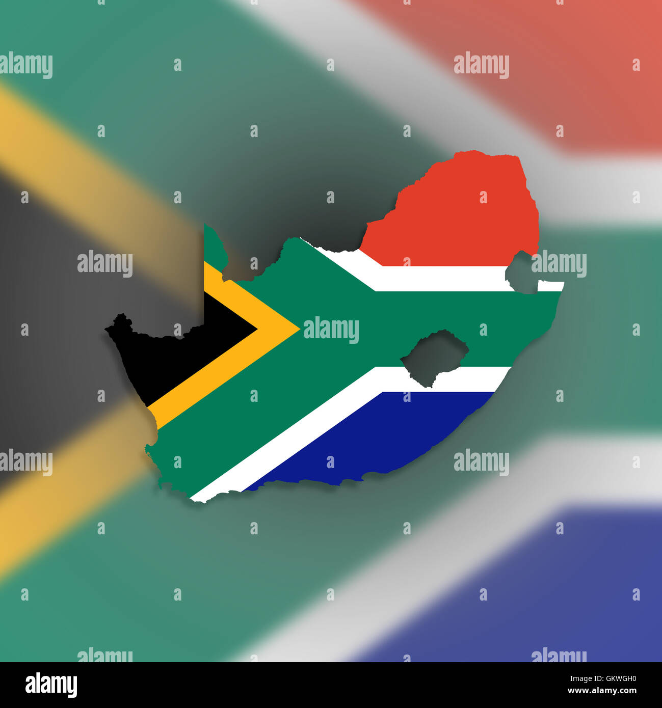 Map of South Africa with national flag Stock Photo - Alamy