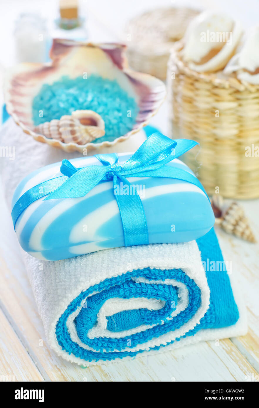 Soap and towels Stock Photo - Alamy
