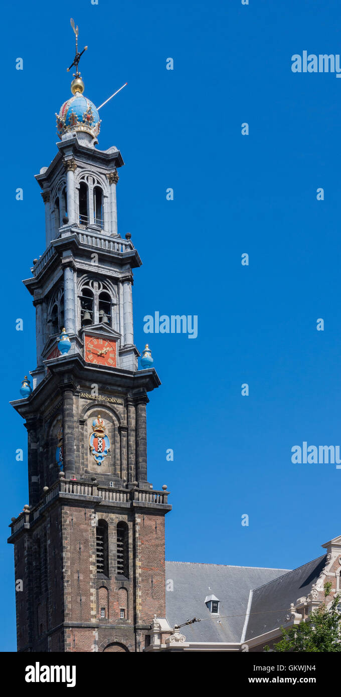 Tower of Westerkerk isolated against blue sky Stock Photo - Alamy