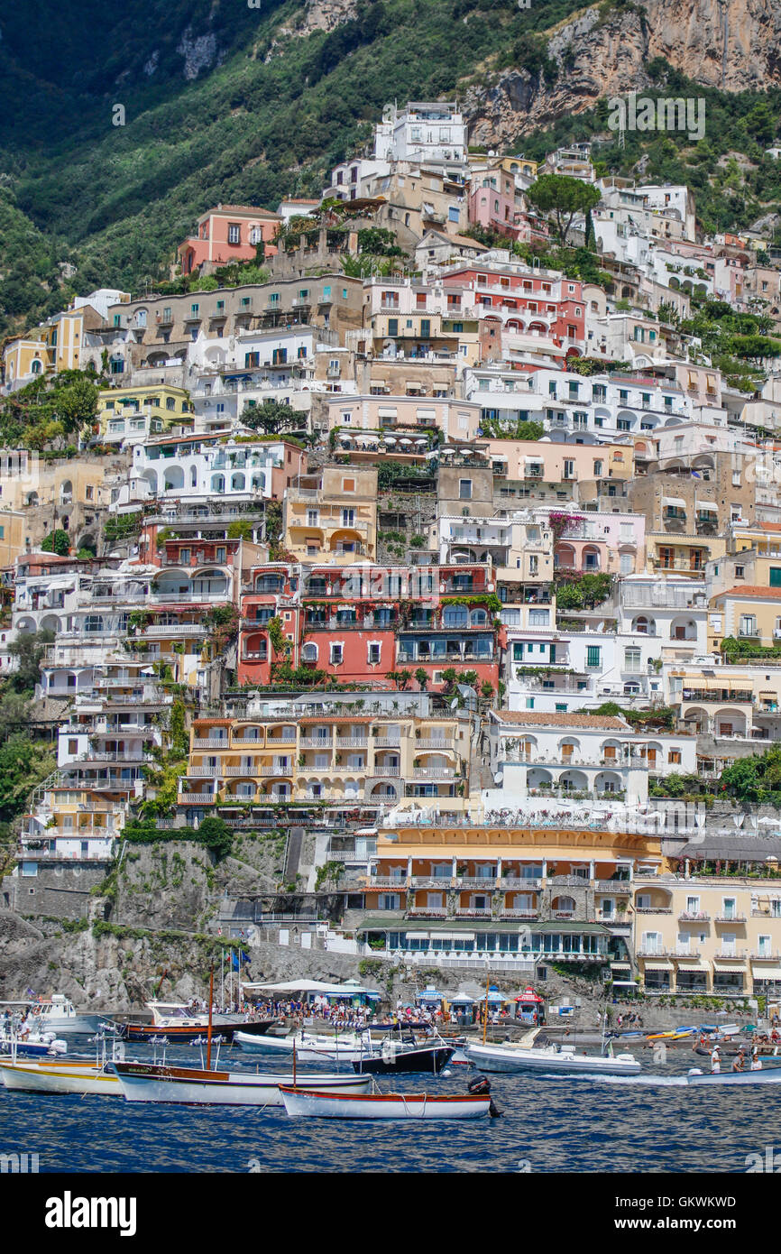 Looking from the water at Positano Stock Photo - Alamy