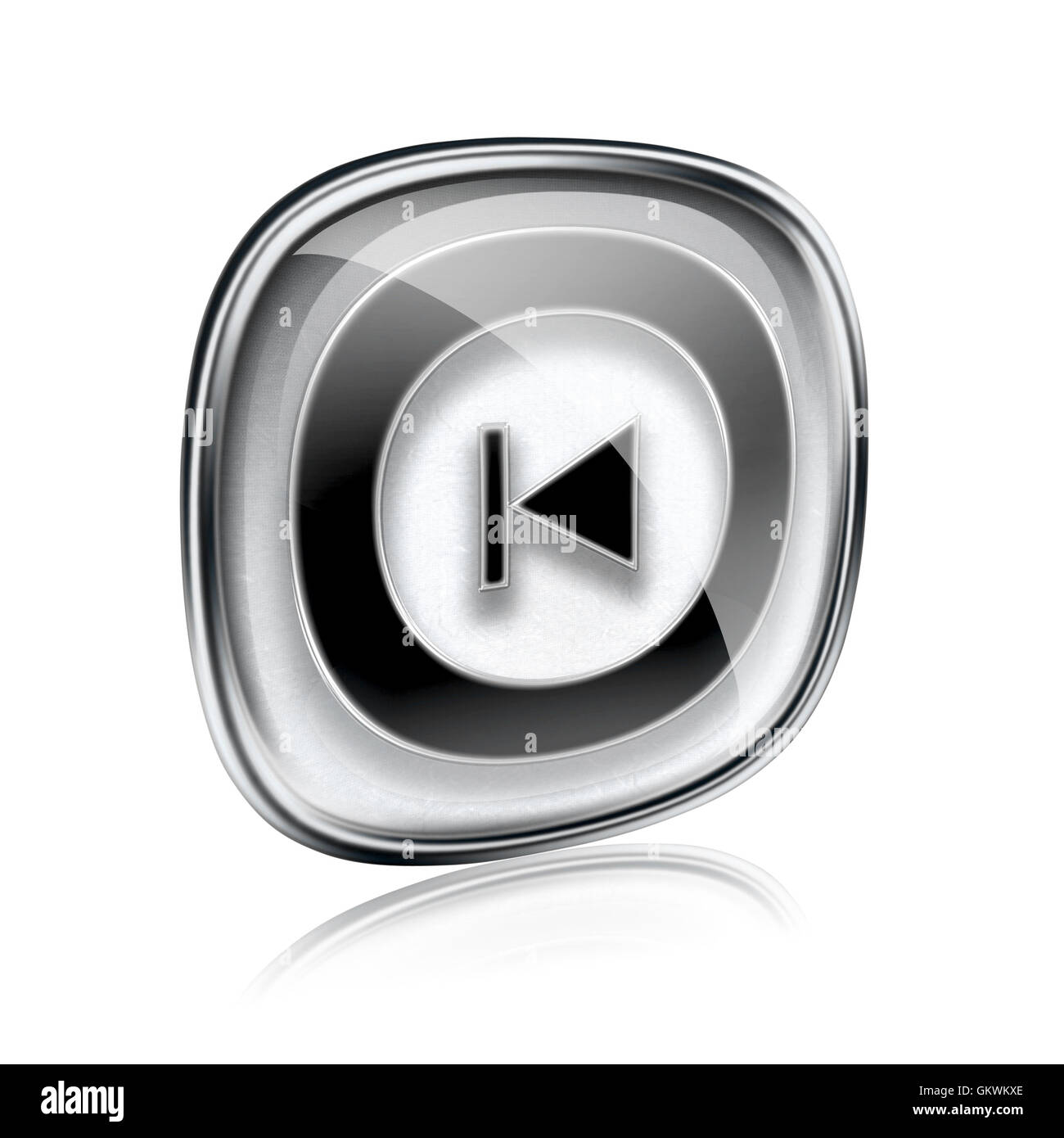 Rewind Back icon grey glass, isolated on white background Stock Photo ...