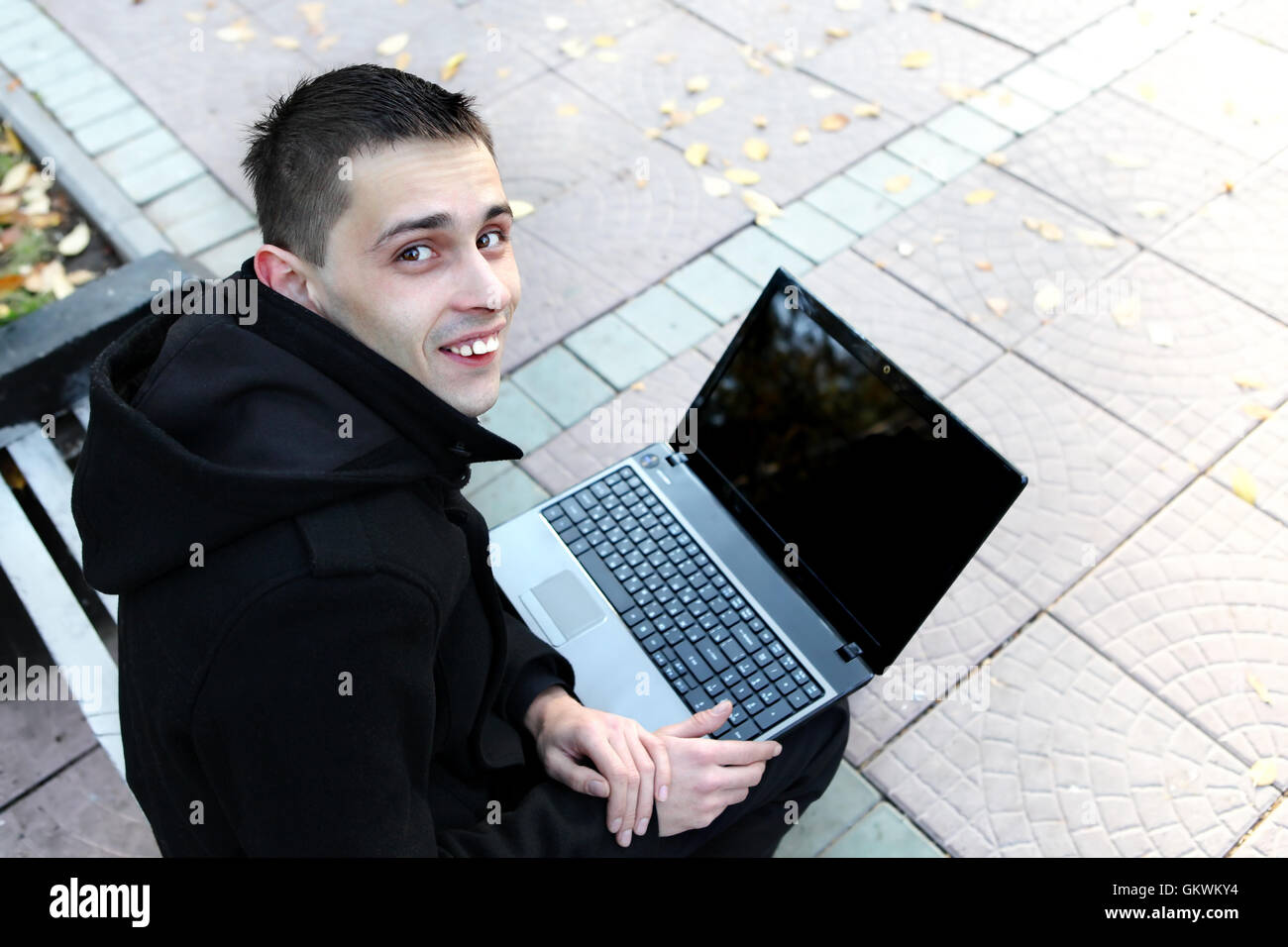 Man With Laptop Outdoor Stock Photo - Alamy