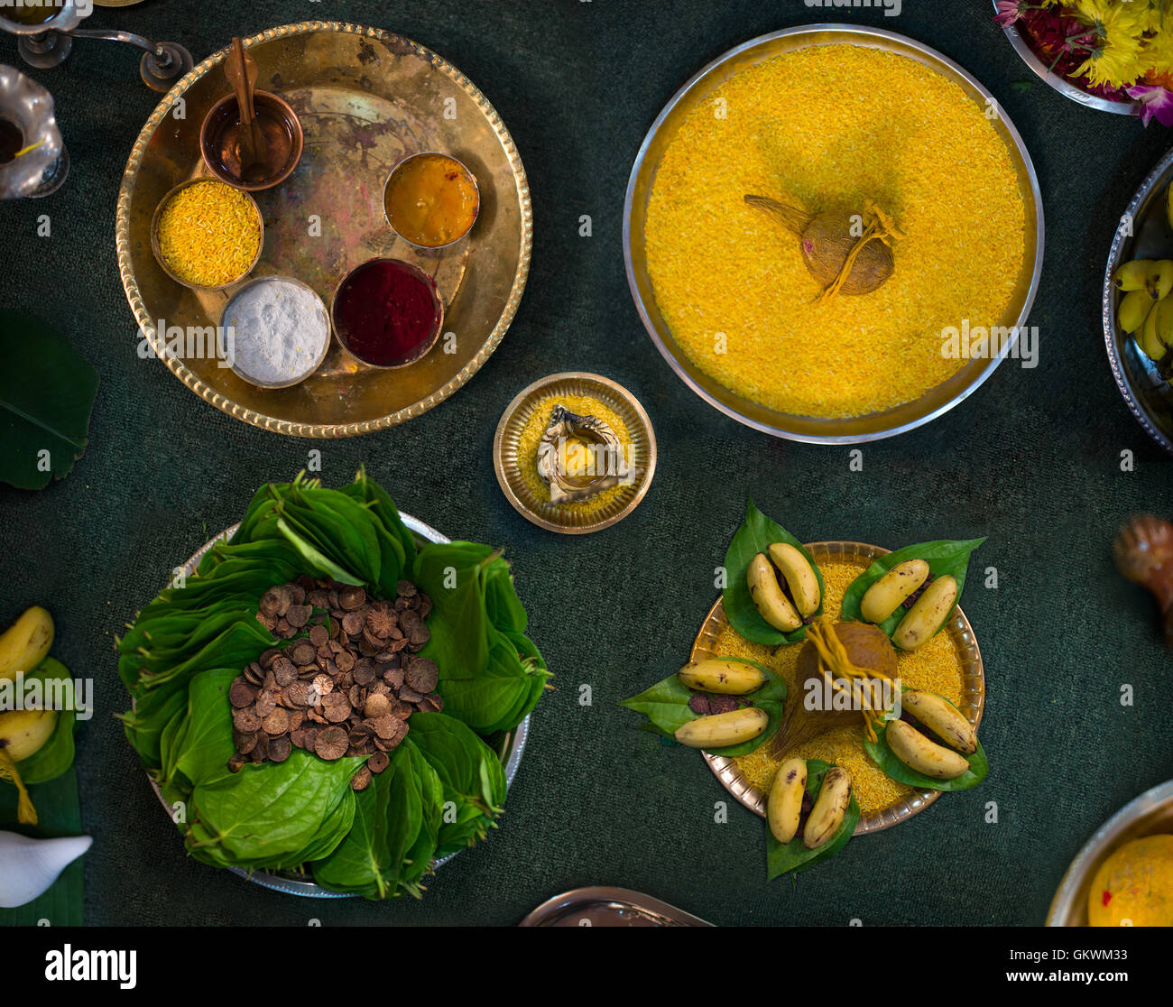 south indian prayers items on a wedding day Stock Photo - Alamy