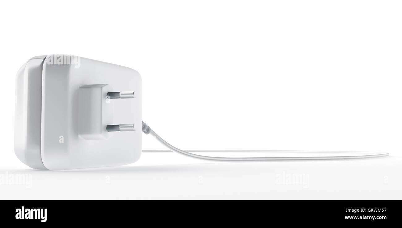 electric plug for electronic devices on white background Stock Photo ...