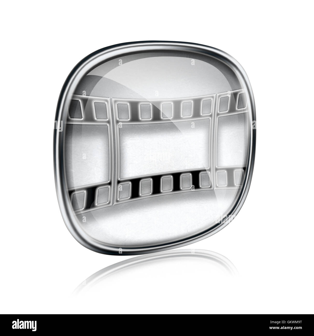 Film icon grey glass, isolated on white background Stock Photo - Alamy