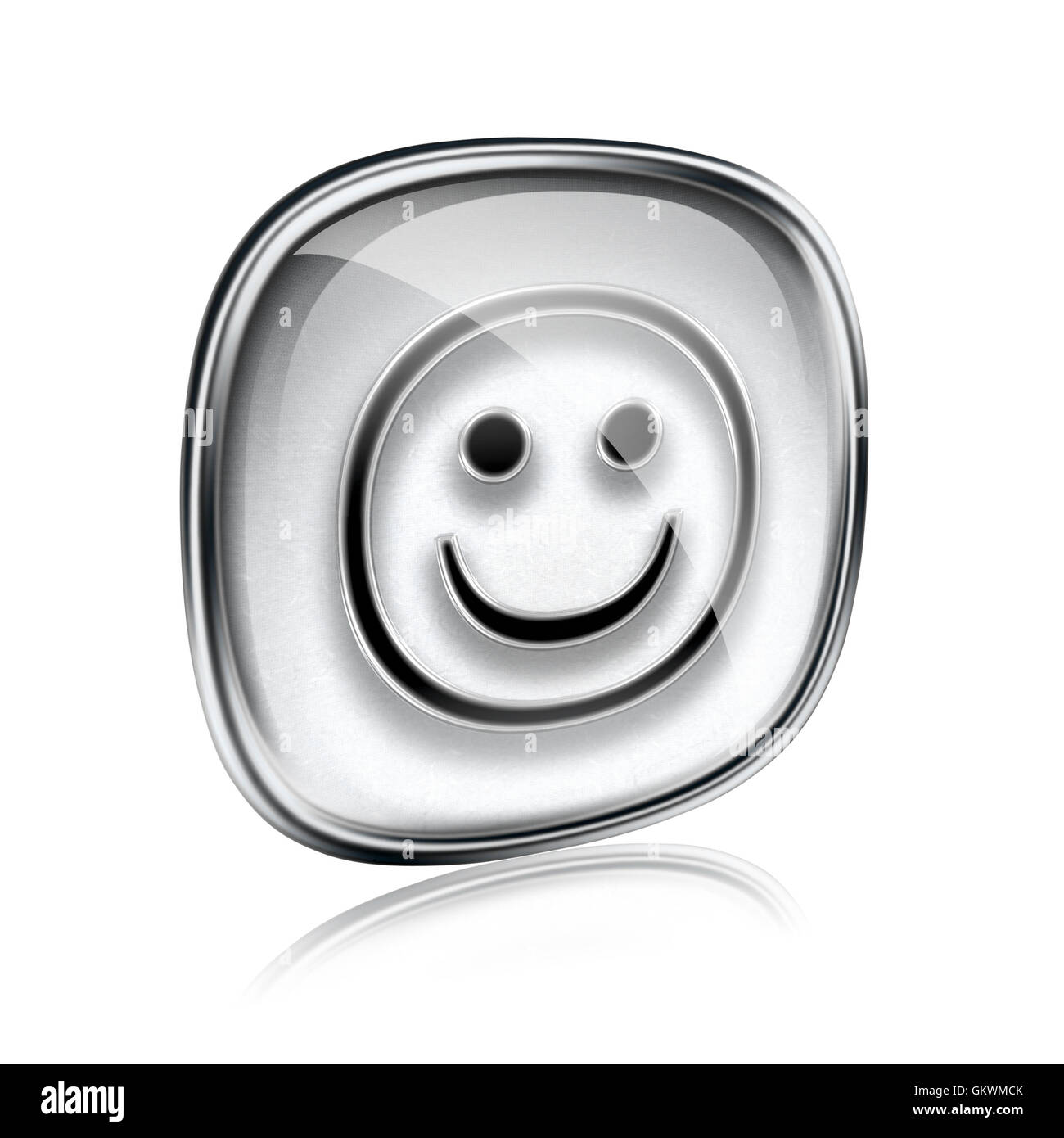 Smiley icon grey glass, isolated on white background Stock Photo - Alamy
