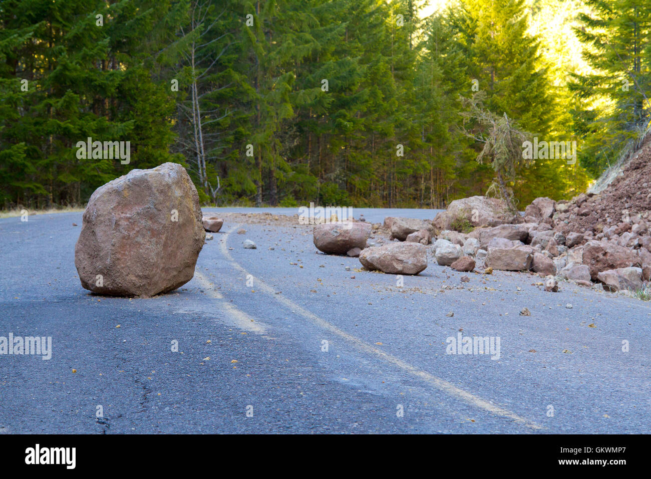 Landslide Blocked Road Stock Photo - Alamy