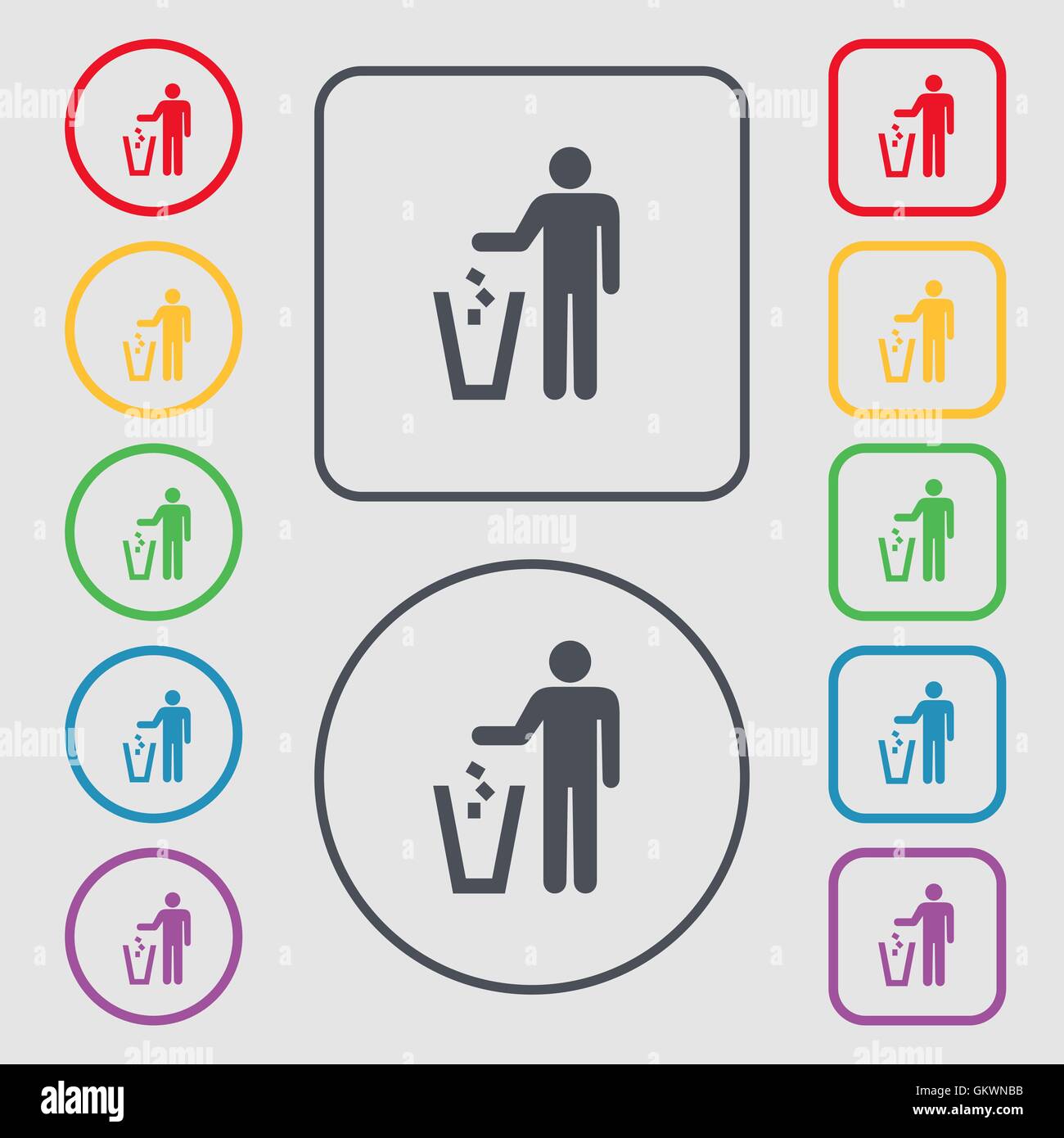 throw away the trash icon sign. symbol on the Round and square buttons ...