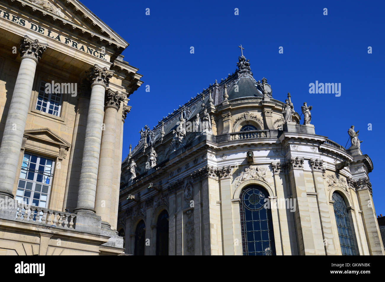 VERSAILLES, FRANCE - April 19, 2015: Ornamented buildings of the Royal ...