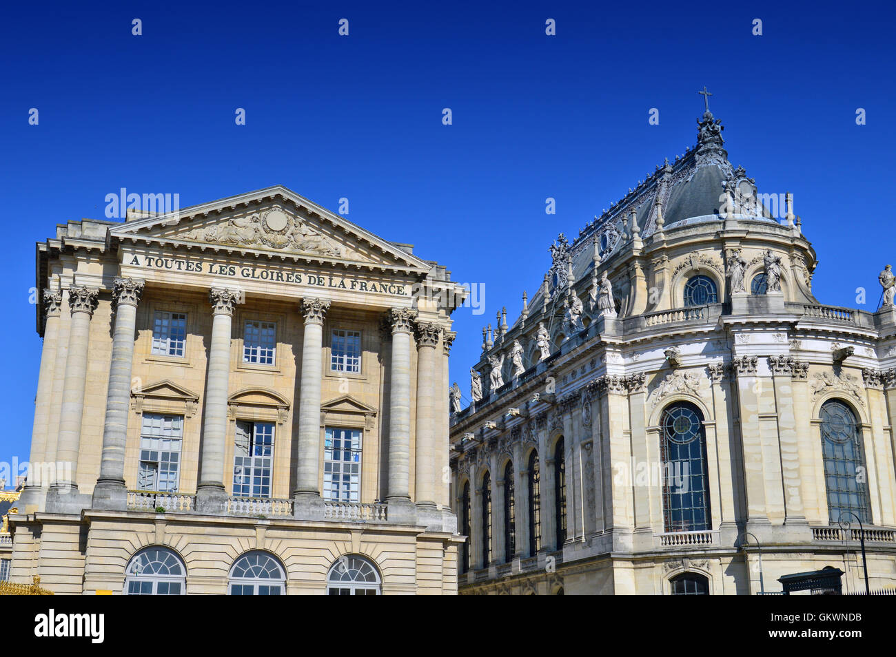 VERSAILLES, FRANCE - April 19, 2015: Ornamented buildings of the Royal ...