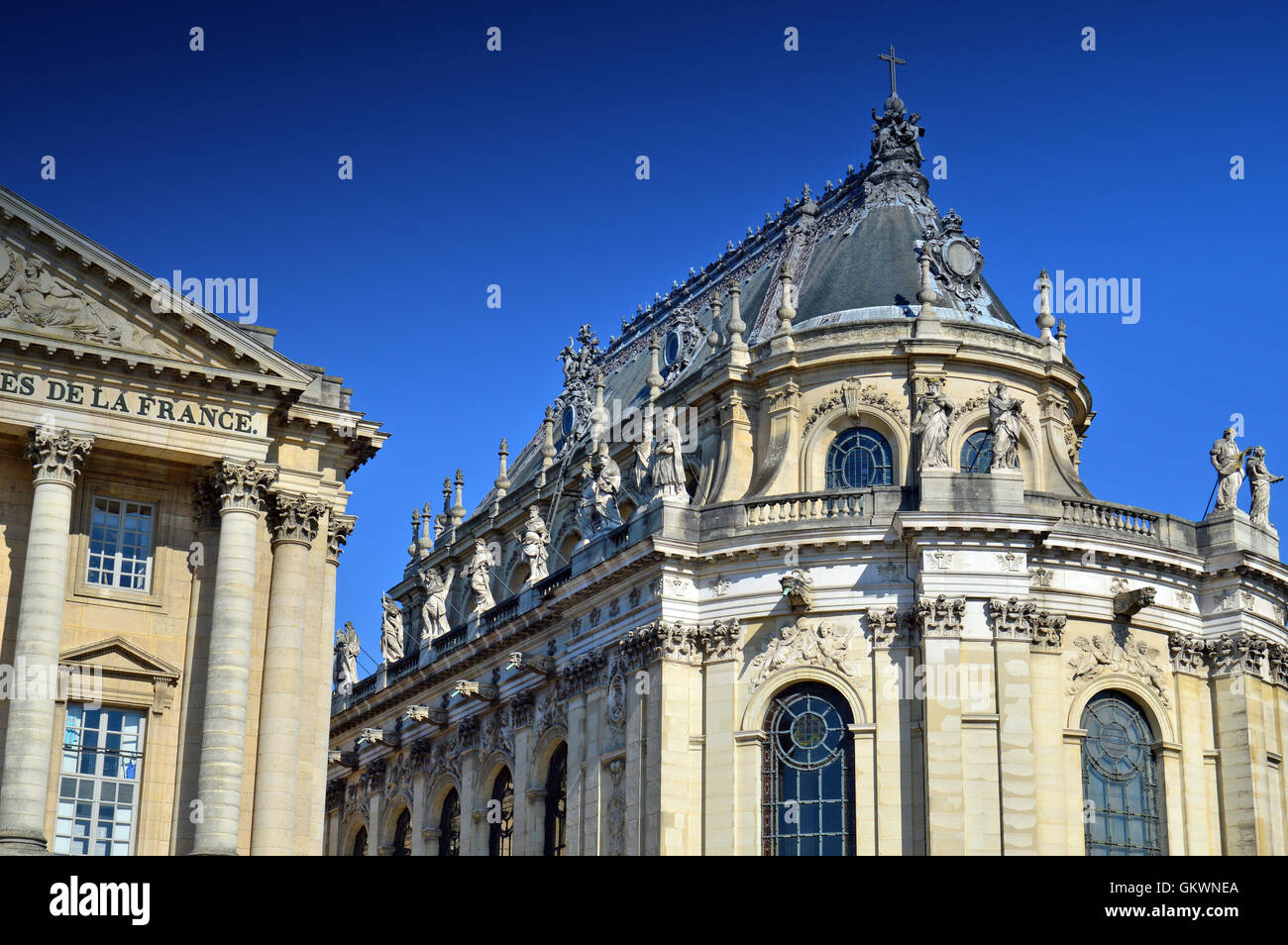 VERSAILLES, FRANCE - April 19, 2015: Ornamented buildings of the Royal ...